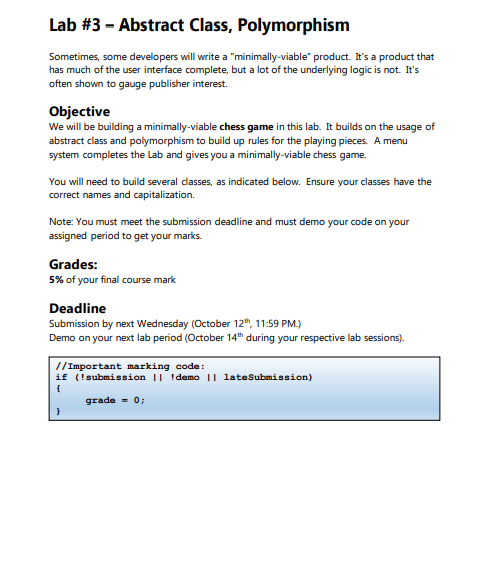 Lab #3 - Abstract Class, Polymorphism Sometimes, some | Chegg.com