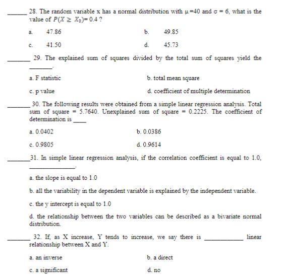 Solved 28. The random variable x has a normal distribution | Chegg.com