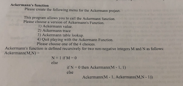 Solved I am looking for toe menu "3" Ackermann table lookup | Chegg.com