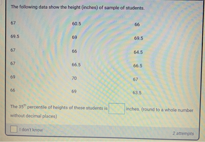 Solved The following data show the height (inches) of sample | Chegg.com
