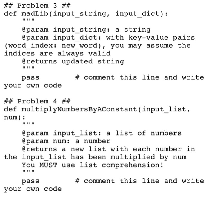 Solved Write a function called madLib that takes in a string | Chegg.com