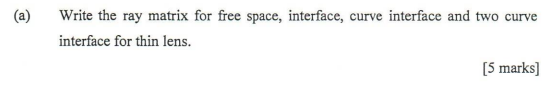 Solved (a) Write the ray matrix for free space, interface, | Chegg.com
