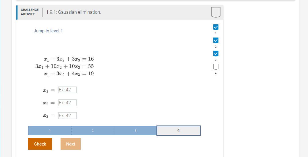 Solved CHALLENGE ACTIVITY 1.9.1: Gaussian elimination. Jump | Chegg.com