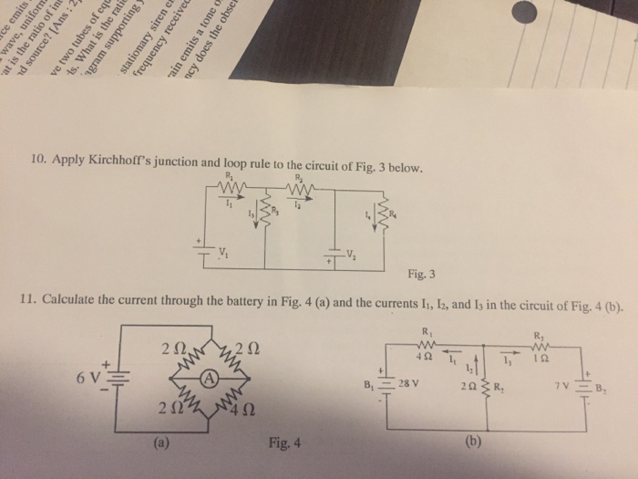 Solved 10. Apply Kirchhoff's junction and loop rule to the | Chegg.com