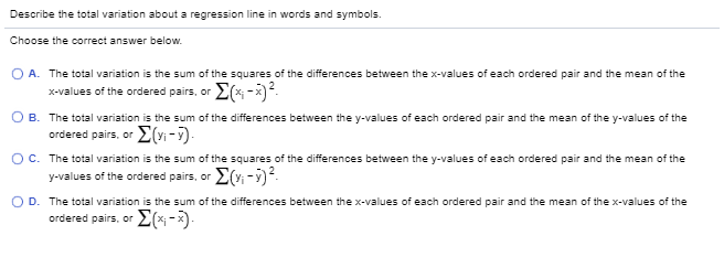 Solved Describe the total variation about a regression line | Chegg.com