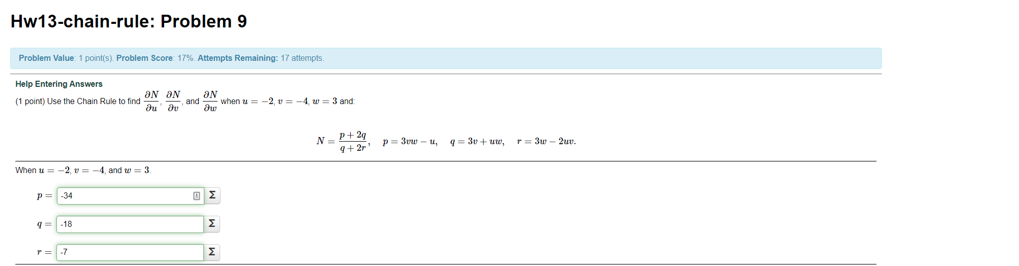 Solved Hw13-chain-rule: Problem 9 Problem Value: 1 point(s). | Chegg.com Solved Hw13-chain-rule: Problem 9 Problem Value: 1 point(s). | Chegg.com