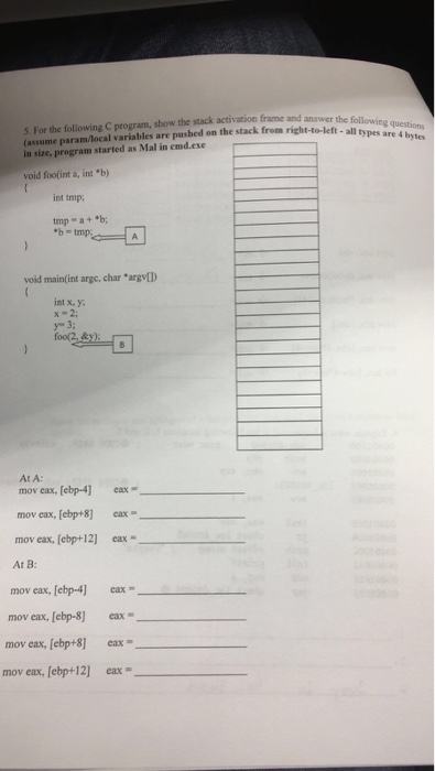S For The Following C Program Show The Stack 9517