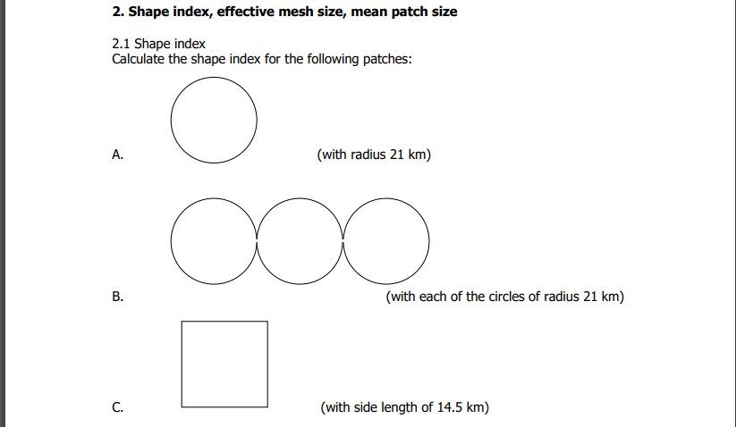 Solved 2. Shape index, effective mesh size, mean patch size | Chegg.com