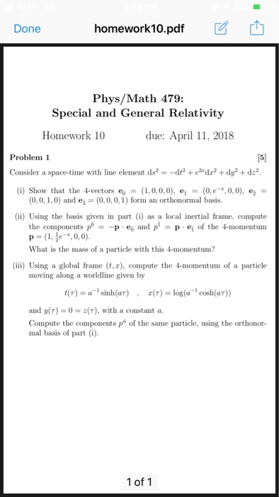 Solved homework10.pdf?? Done Phys/Math 479: Special and | Chegg.com