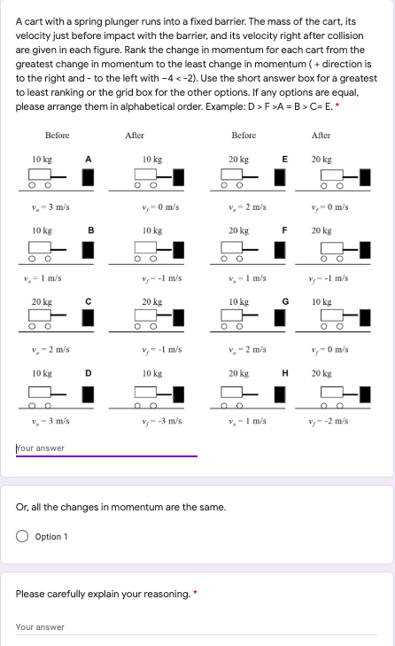 Solved A cart with a spring plunger runs into a fixed | Chegg.com