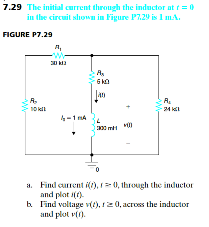 Solved 7.29 The initial current through the inductor at t = | Chegg.com