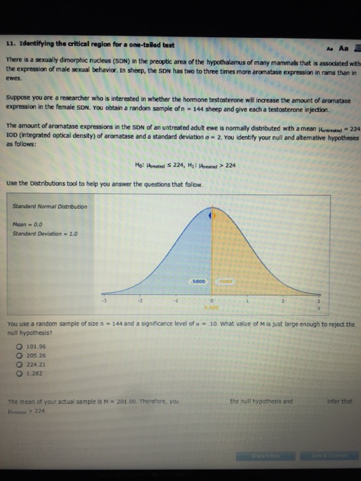 Solved Identifying the critical region for a one-tailed test | Chegg.com