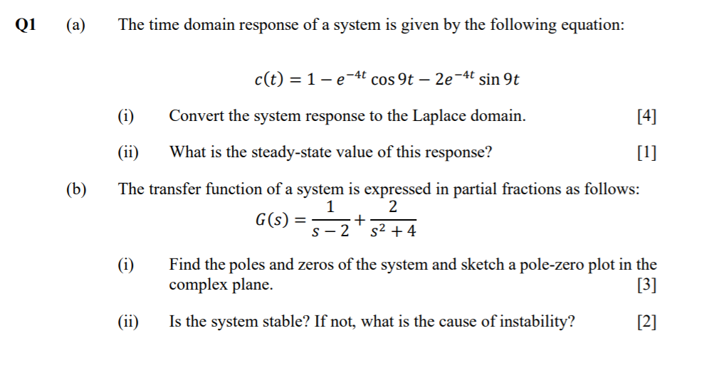 Solved Q1 (a) The time domain response of a system is given | Chegg.com