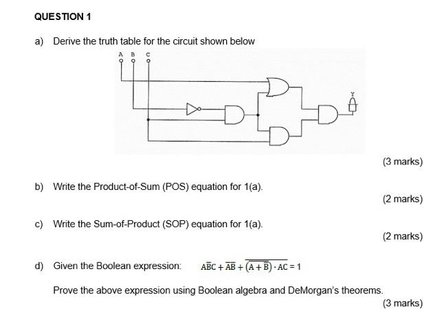 Solved QUESTION 1 a) Derive the truth table for the circuit | Chegg.com
