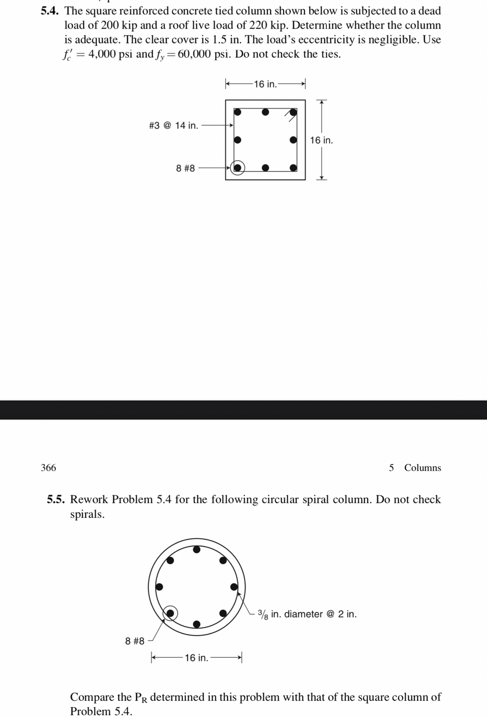 Solved 5.4. The square reinforced concrete tied column shown | Chegg.com