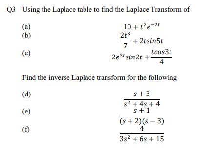 Solved Using the Laplace table to find the Laplace Transform | Chegg.com