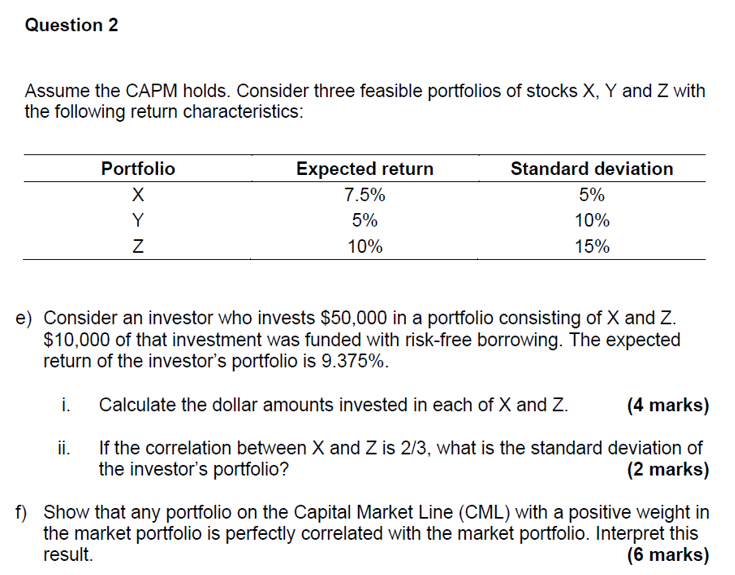 Solved Question 2 Assume the CAPM holds. Consider three | Chegg.com
