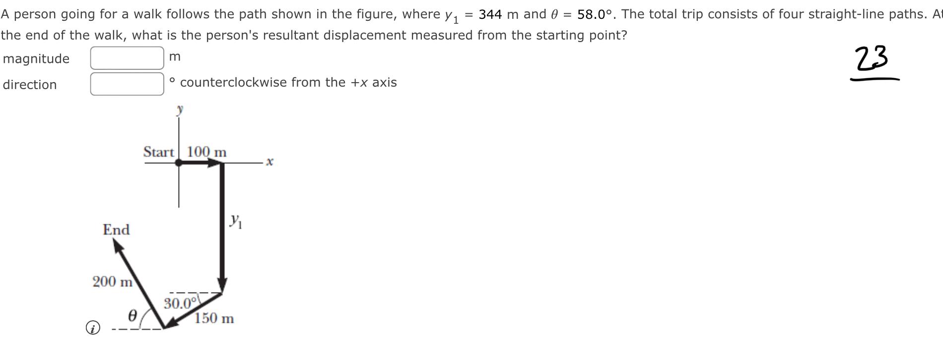 Solved A person going for a walk follows the path shown in | Chegg.com