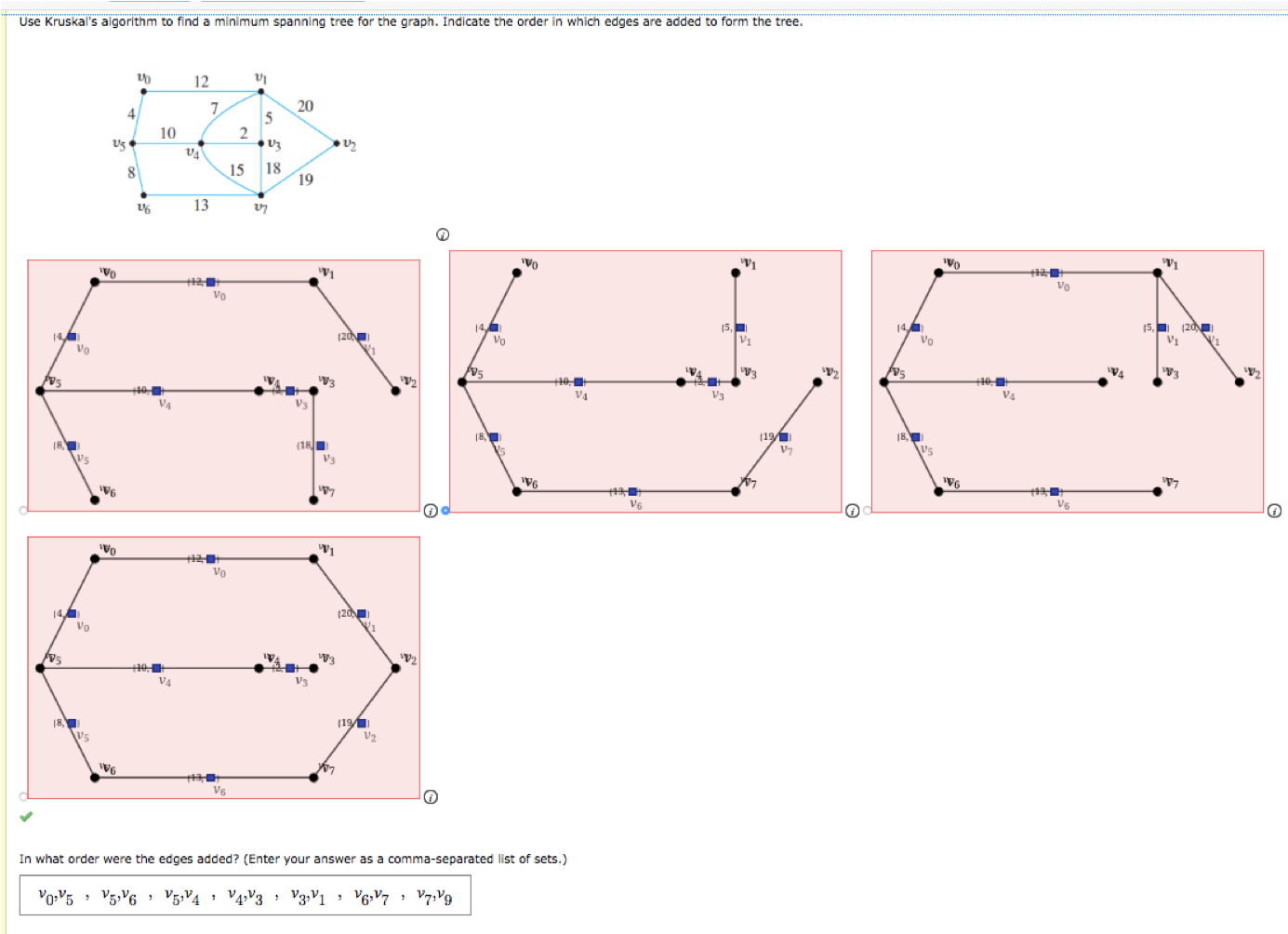 Solved Use Prim's algorithm starting with vertex vo to find | Chegg.com
