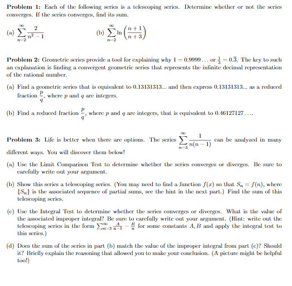 Solved Problem 1: Each of the following series is a | Chegg.com