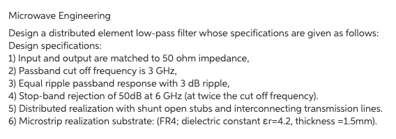 Microwave Engineering Design a distributed element | Chegg.com