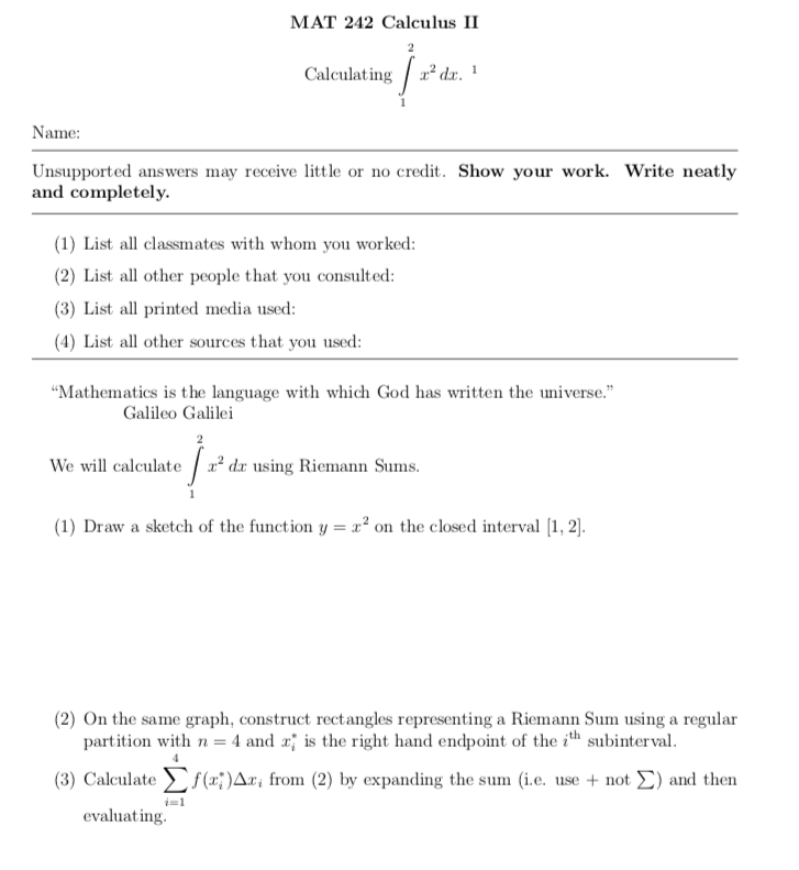 Solved MAT 242 Calculus II Calculating x? da. | 2? ds. Name: | Chegg.com