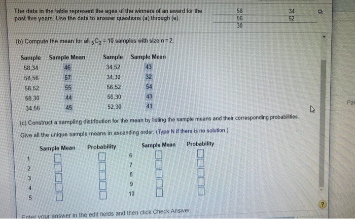 Solved The data in the table represent the ages of the | Chegg.com