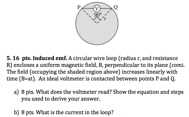 Solved 5. 16 pts. Induced emf. A circular wire loop (radius | Chegg.com