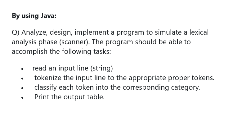 Solved By using Java: Q) Analyze, design, implement a | Chegg.com