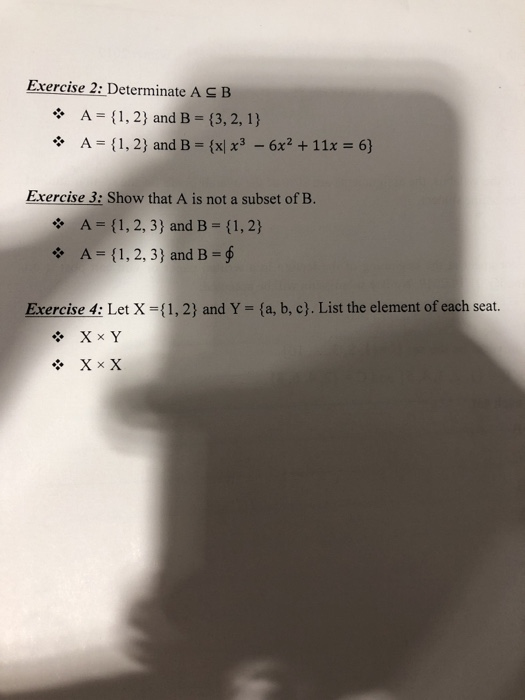 Solved Exercise 2: Determinate A B ※ A={1,2} and B = {3,2,1) | Chegg.com