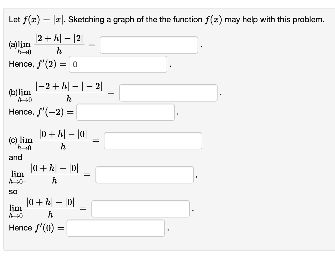 Solved Let f(x)=∣x∣. Sketching a graph of the the function | Chegg.com