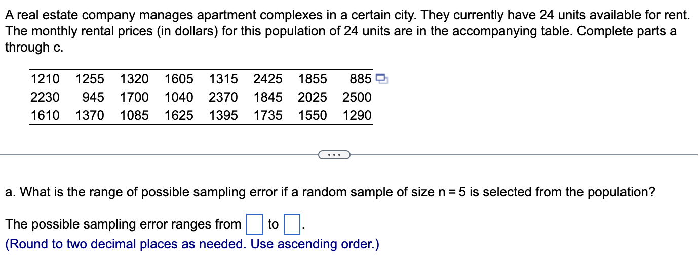 Solved A real estate company manages apartment complexes in | Chegg.com