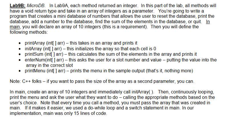 Solved Lab9B: MicroDB. In Lab9A, each method returned an | Chegg.com