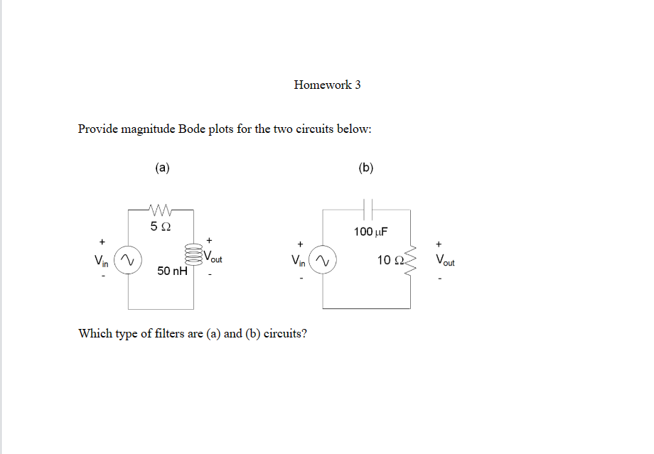 Solved Homework 3 Provide magnitude Bode plots for the two | Chegg.com