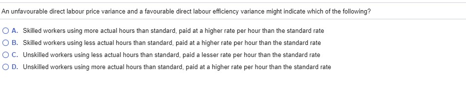 Solved An Unfavourable Direct Labour Price Variance And A