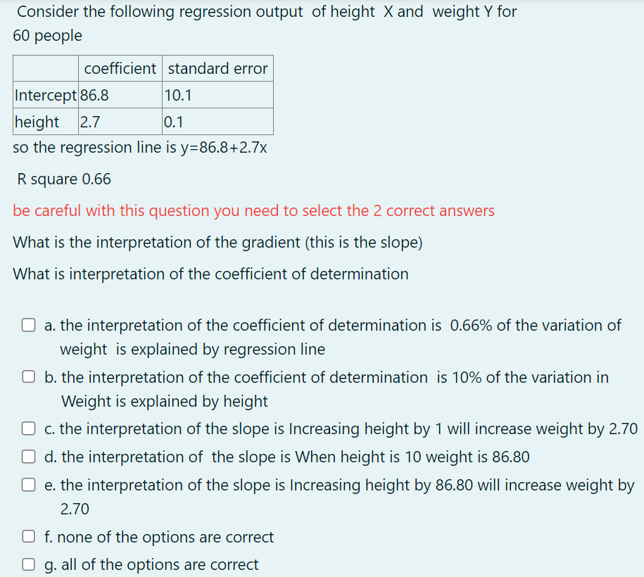 Solved Consider the following regression output of height X | Chegg.com