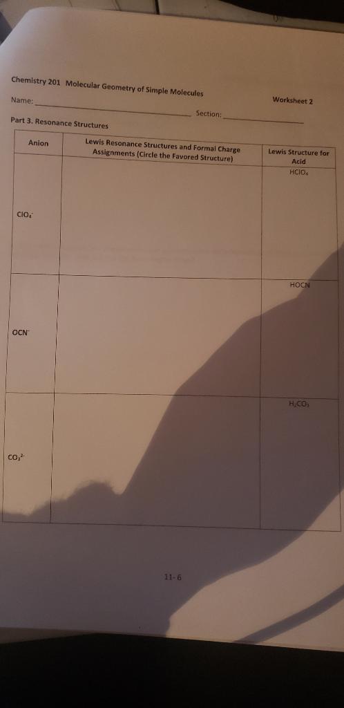 Solved Chemistry 201 Molecular Geometry of Simple Molecules | Chegg.com