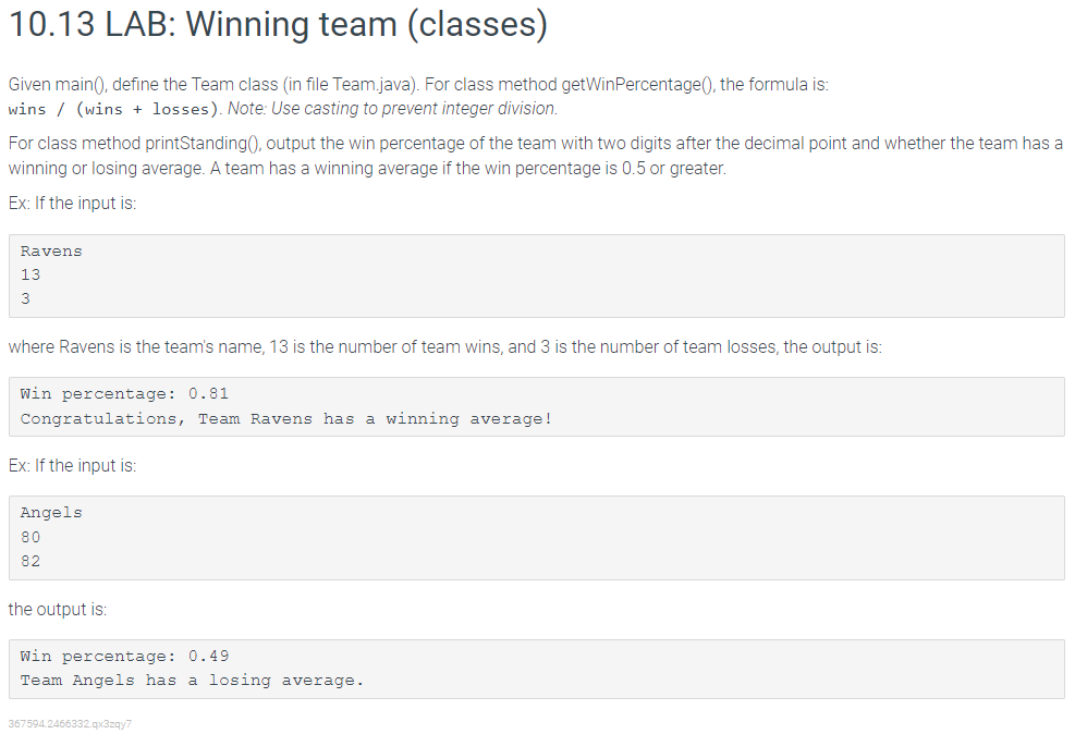 Solved 10.13 LAB: Winning team (classes) Given main(, define | Chegg.com