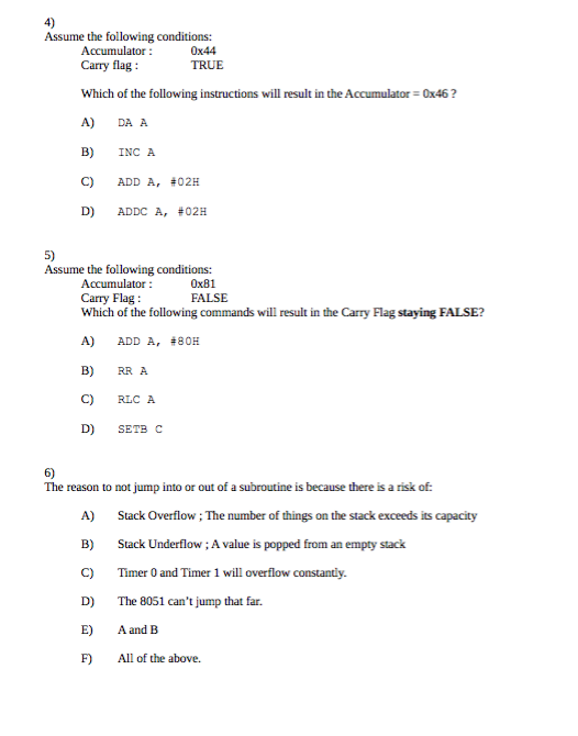 Solved Assume the following conditions: Accumulator : 0x44 | Chegg.com