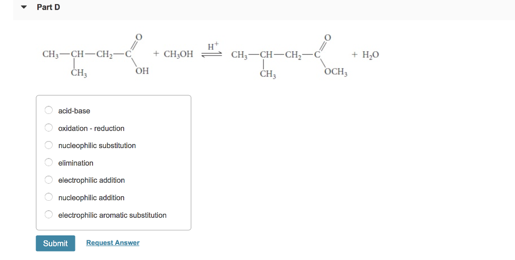 Solved Part D Ht CH3CH-CHC + H20 CH он CH OCH3 acid-base | Chegg.com