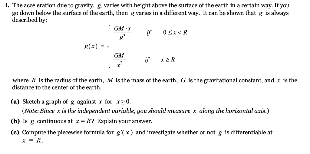 Solved 1. The acceleration due to gravity, g, varies with | Chegg.com