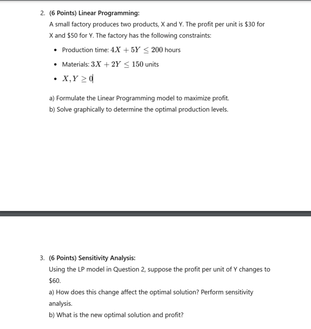 Solved 2. (6 ﻿Points) ﻿Linear Programming:A small factory | Chegg.com