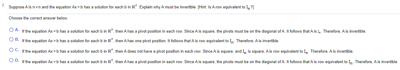 Solved Suppose A is n×n and the equation Ax=b has a solution | Chegg.com