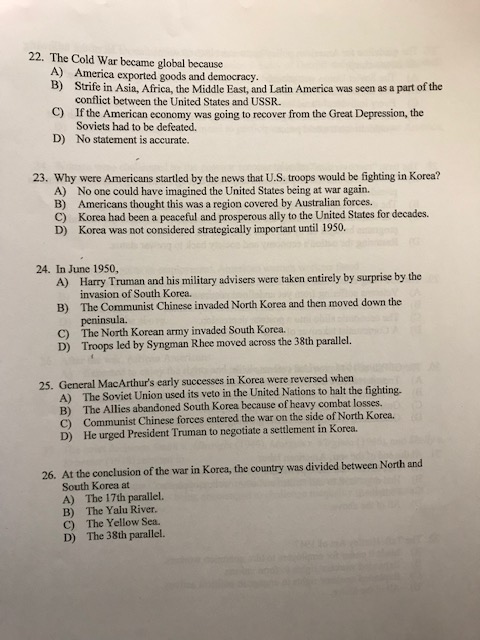 Solved 22. The Cold War became global because A) B) C) D) | Chegg.com