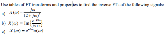 Solved Use tables of FT transforms and properties to find | Chegg.com