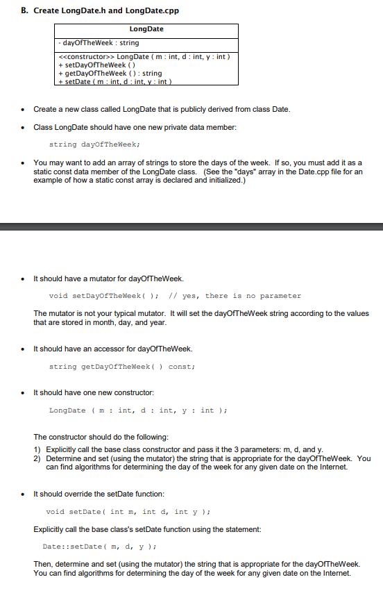 Solved Create LongDate.cpp // Date.cpp // Date class | Chegg.com