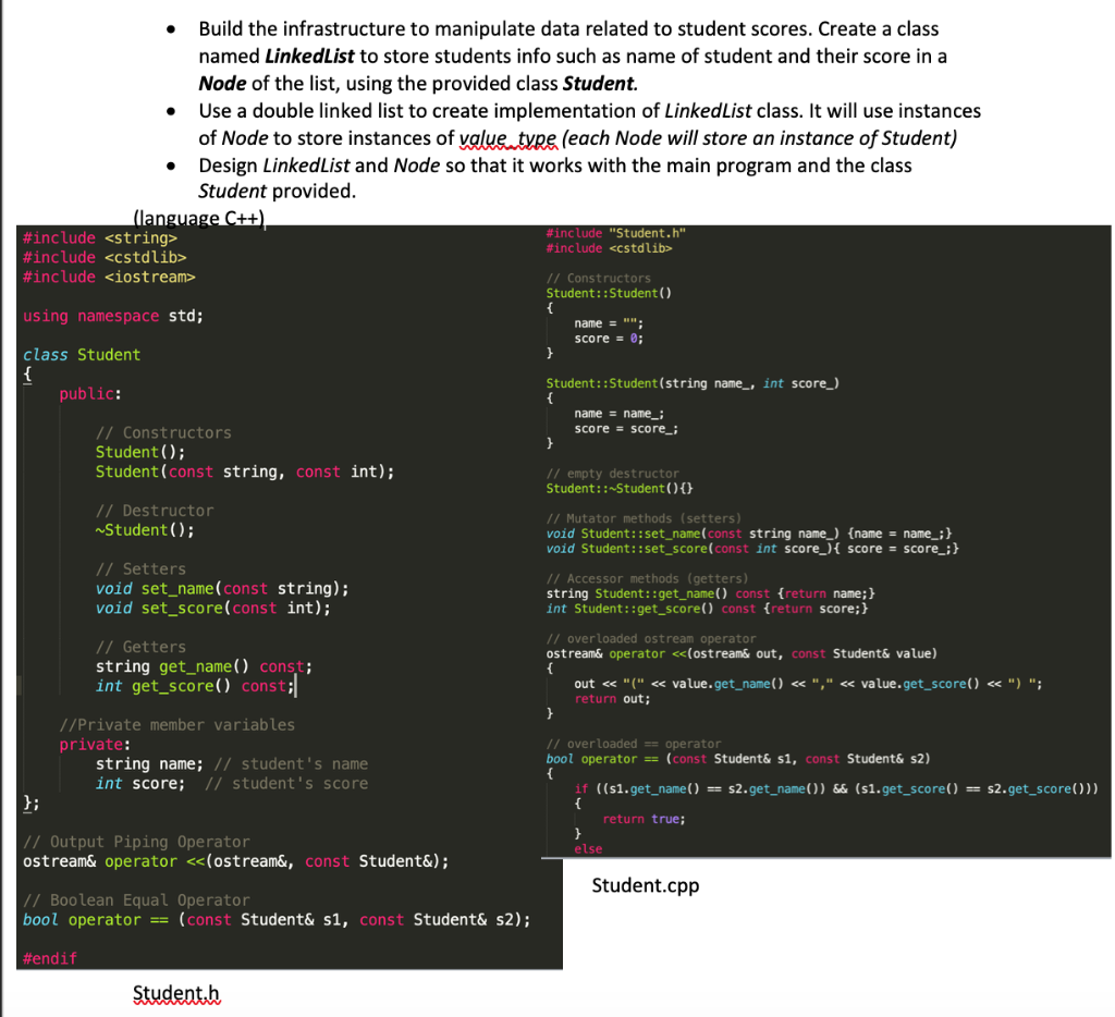 Solved Build the infrastructure to manipulate data related | Chegg.com