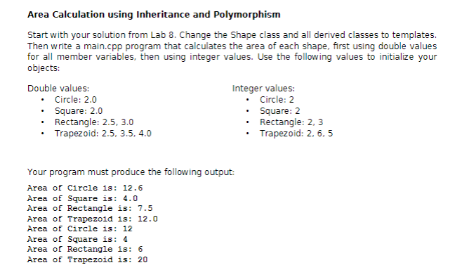 Solved Area Calculation using Inheritance and Polymorphism | Chegg.com