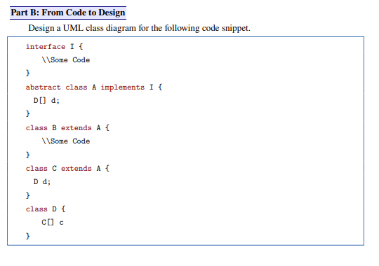 Solved Part B: From Code to Design Design a UML class | Chegg.com