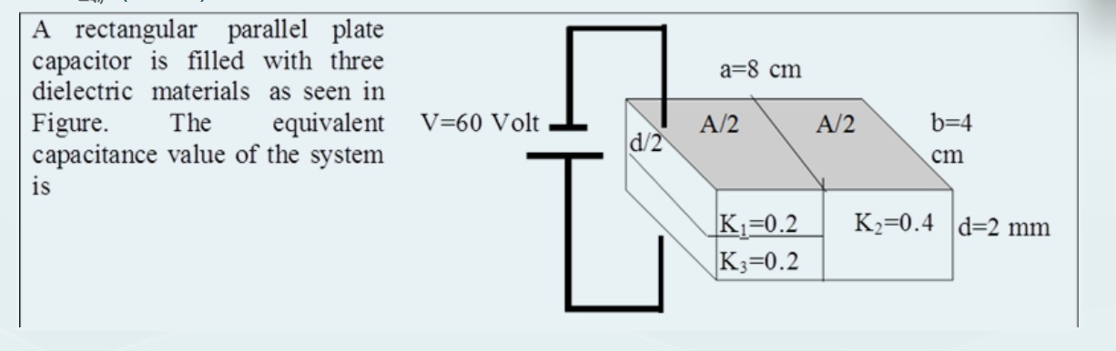 Solved A rectangular parallel plate capacitor is filled with | Chegg.com